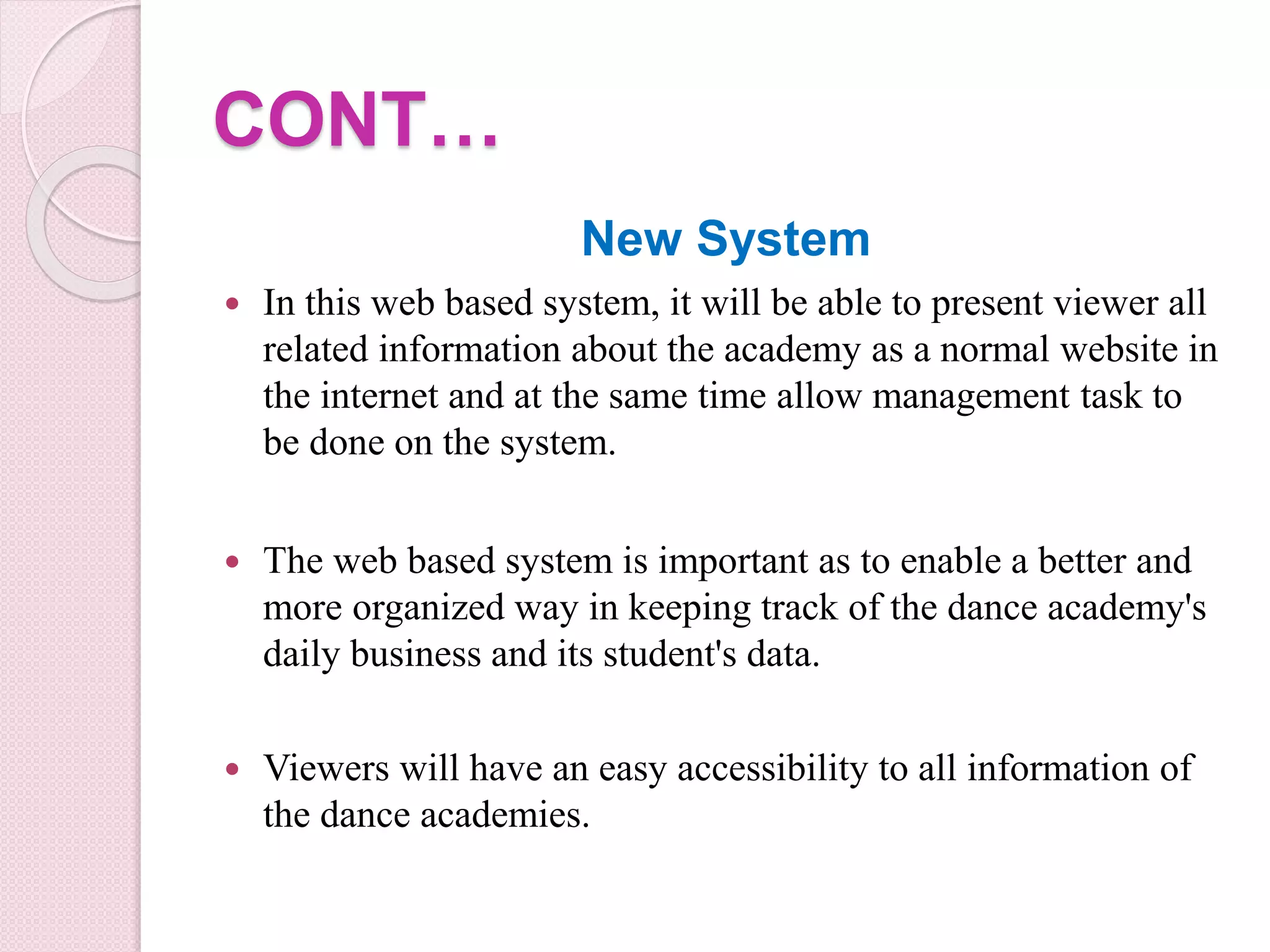 Presentation on Dance Academy Management System Project | PPTX