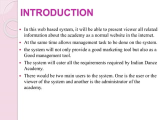 Presentation on Dance Academy Management System Project | PPTX