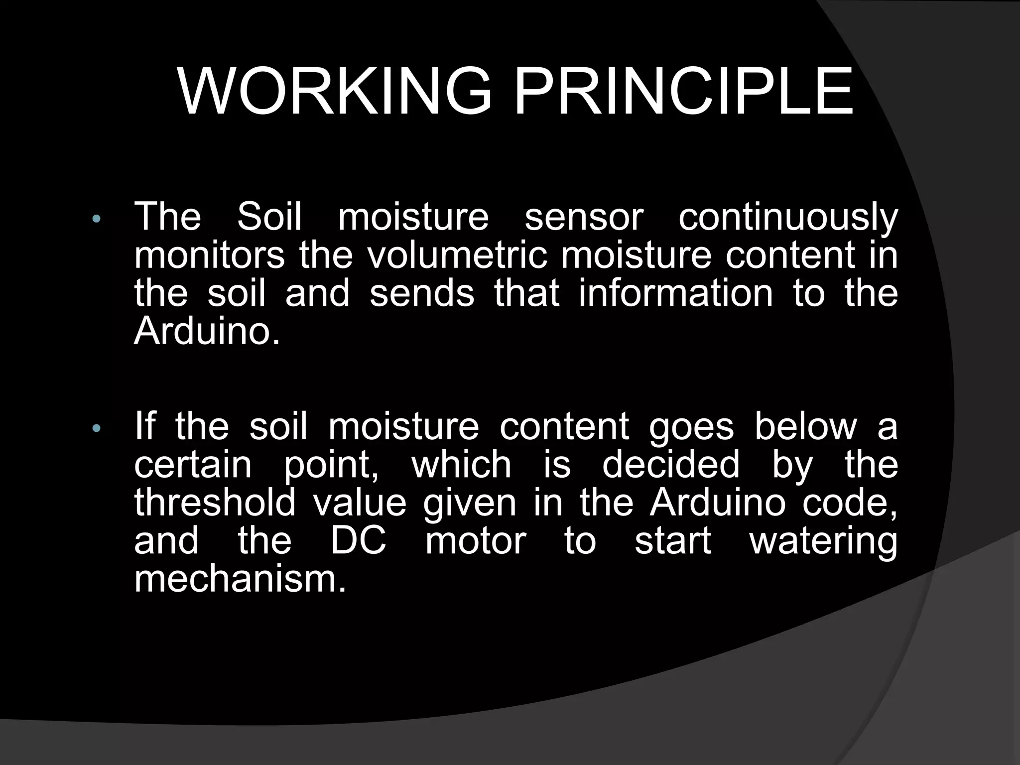Automatic watering in plants sensing soil moisture level using Arduino ...