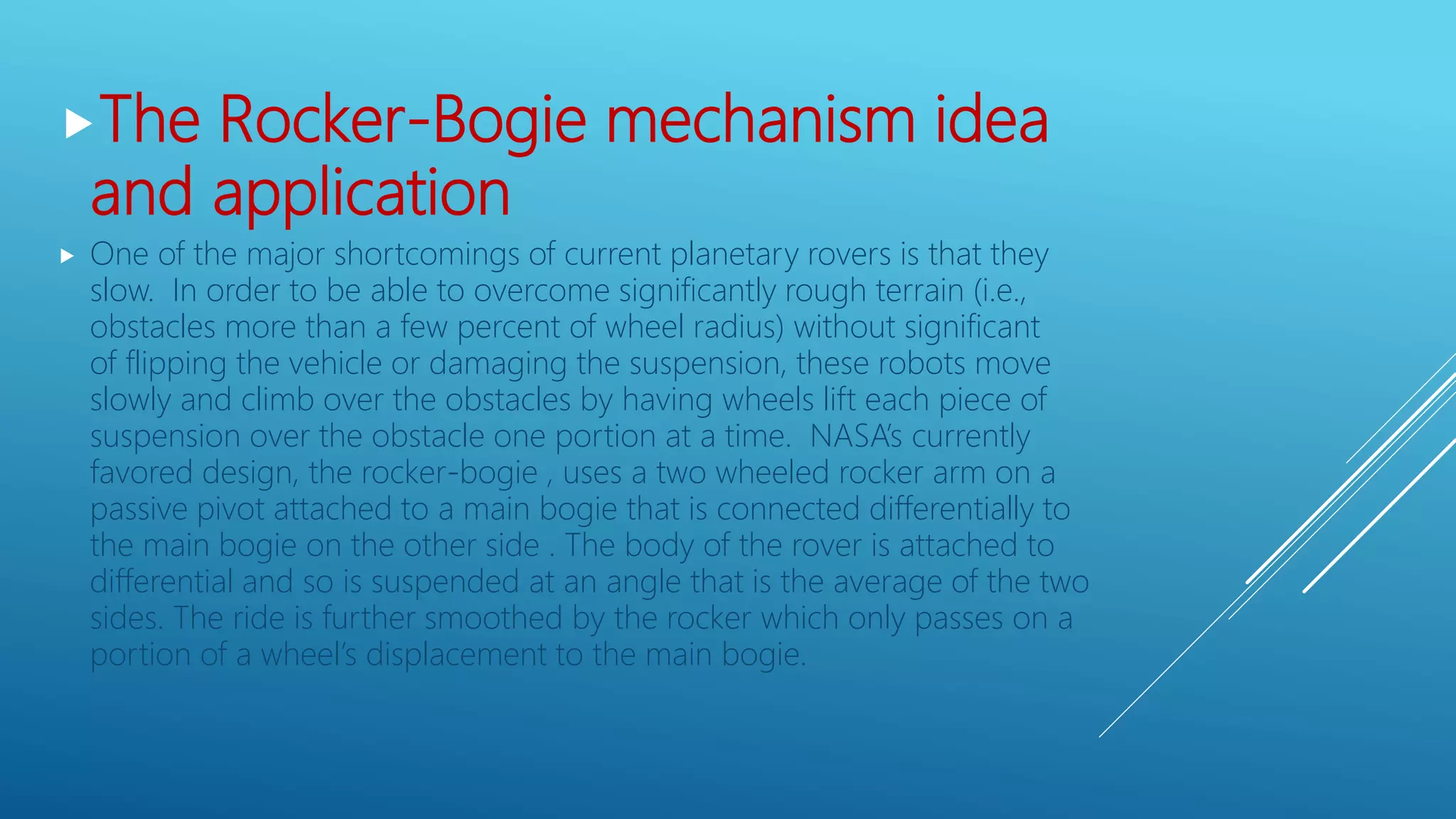 Rocker bogie mechanism (mars rover) final year mini project | PPTX