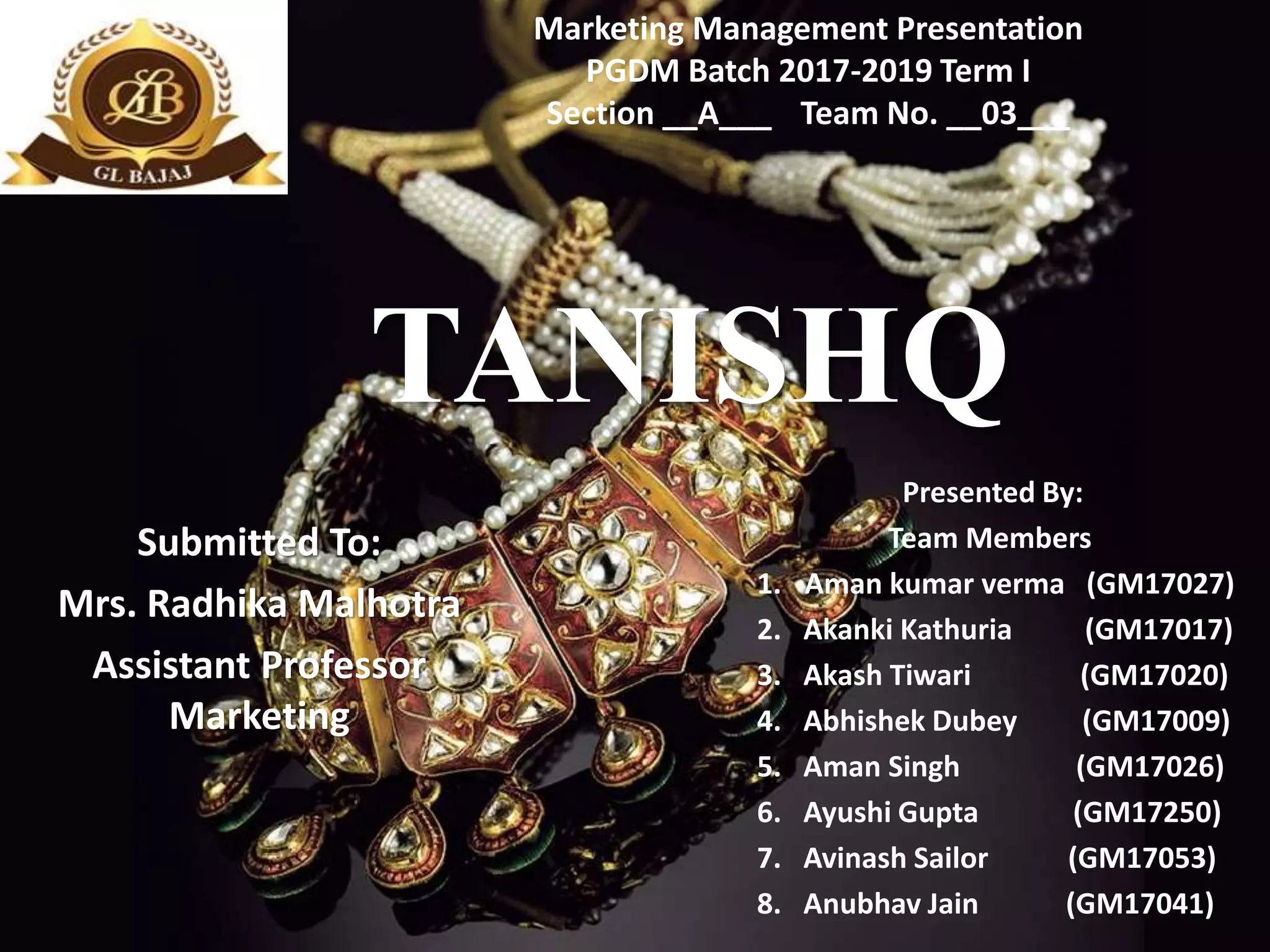 Tanishq Marketing Management PPT | PPTX
