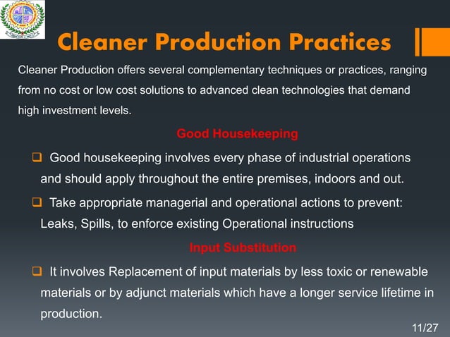 cleaner production | PPTX | Environmental Services Industry | Industries