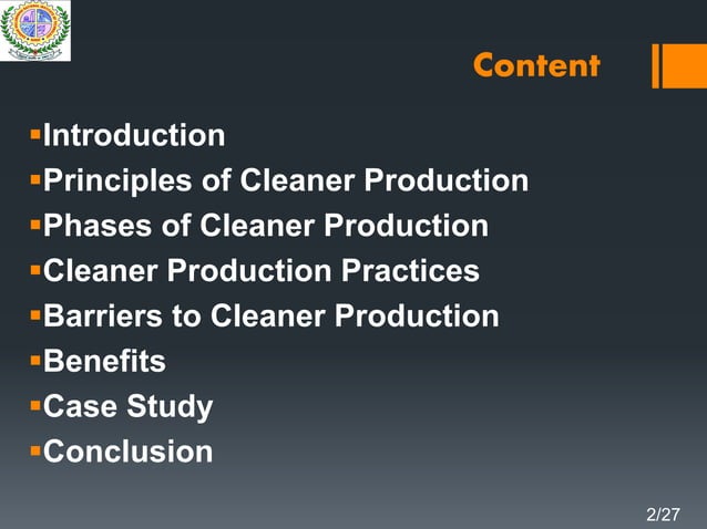 cleaner production | PPTX | Environmental Services Industry | Industries