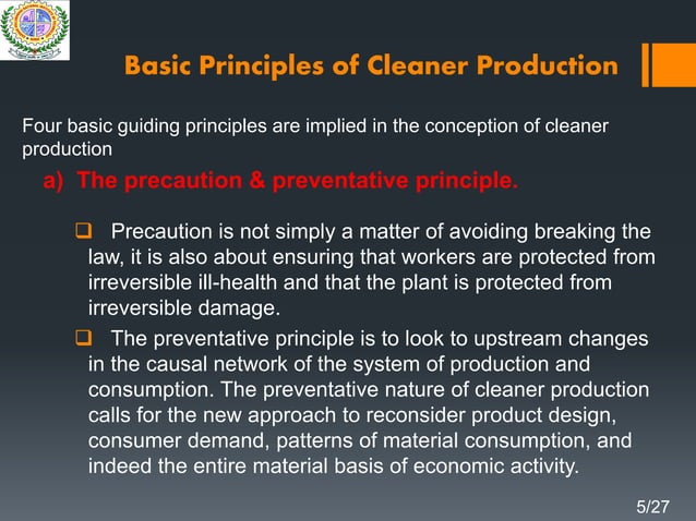 cleaner production | PPTX | Environmental Services Industry | Industries