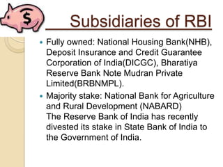 Reserve Bank of India- Management of Financial Services project | PPTX