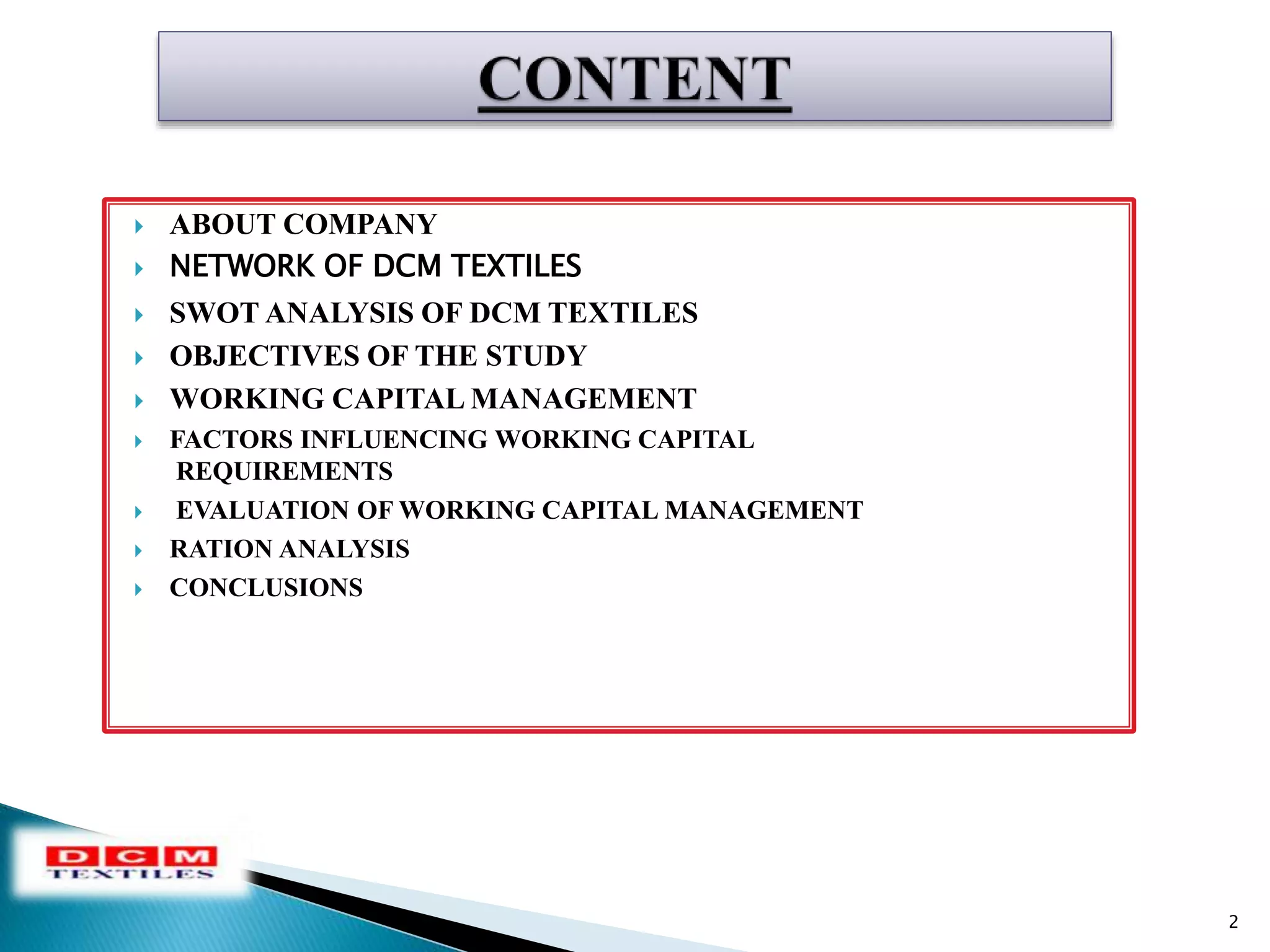working capital management dcm textile | PPTX