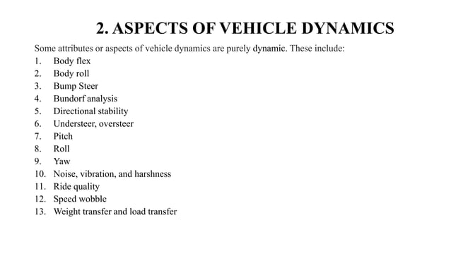 Vehicle dynamics ppt shiva | PPTX | Physics | Science