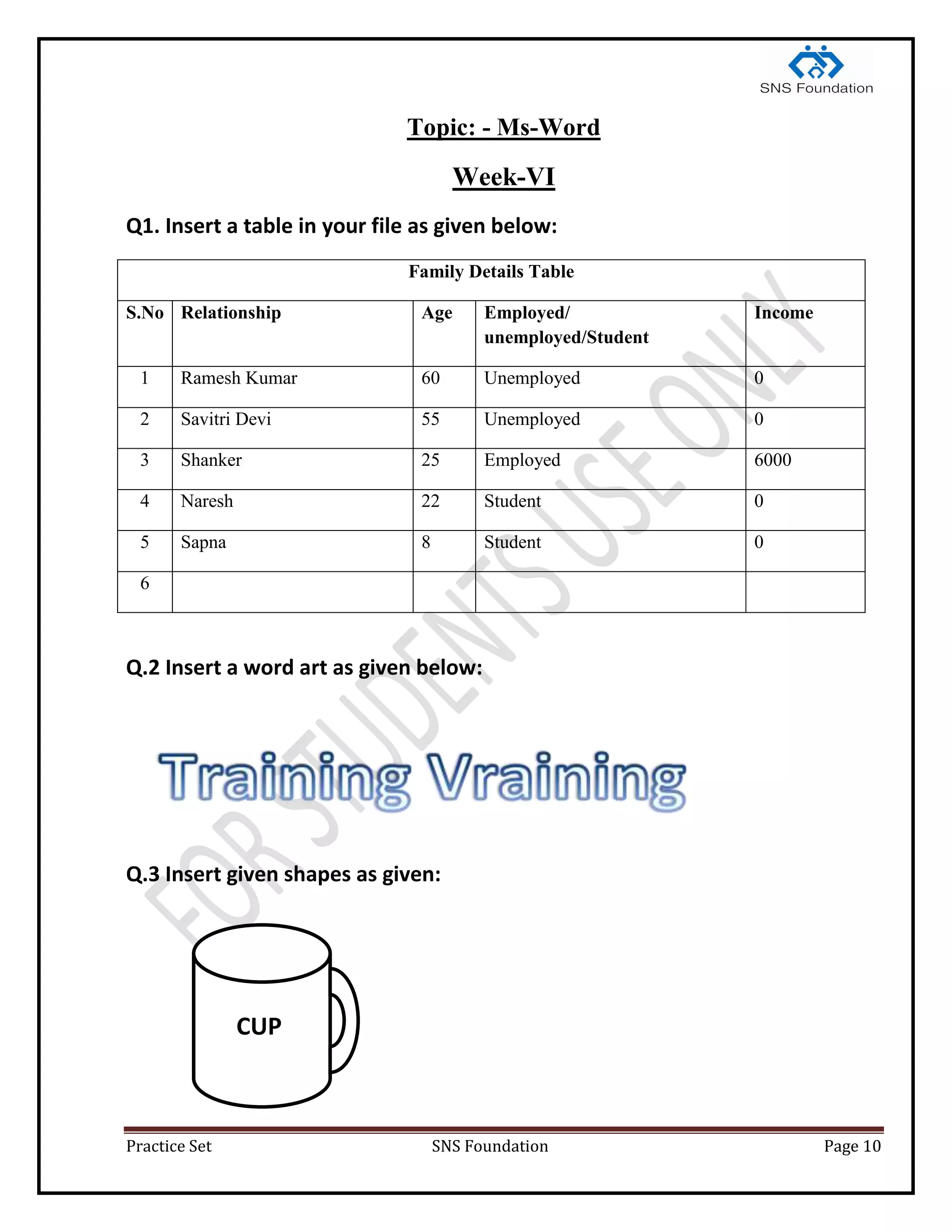 6 months module of Basic computer training | DOCX