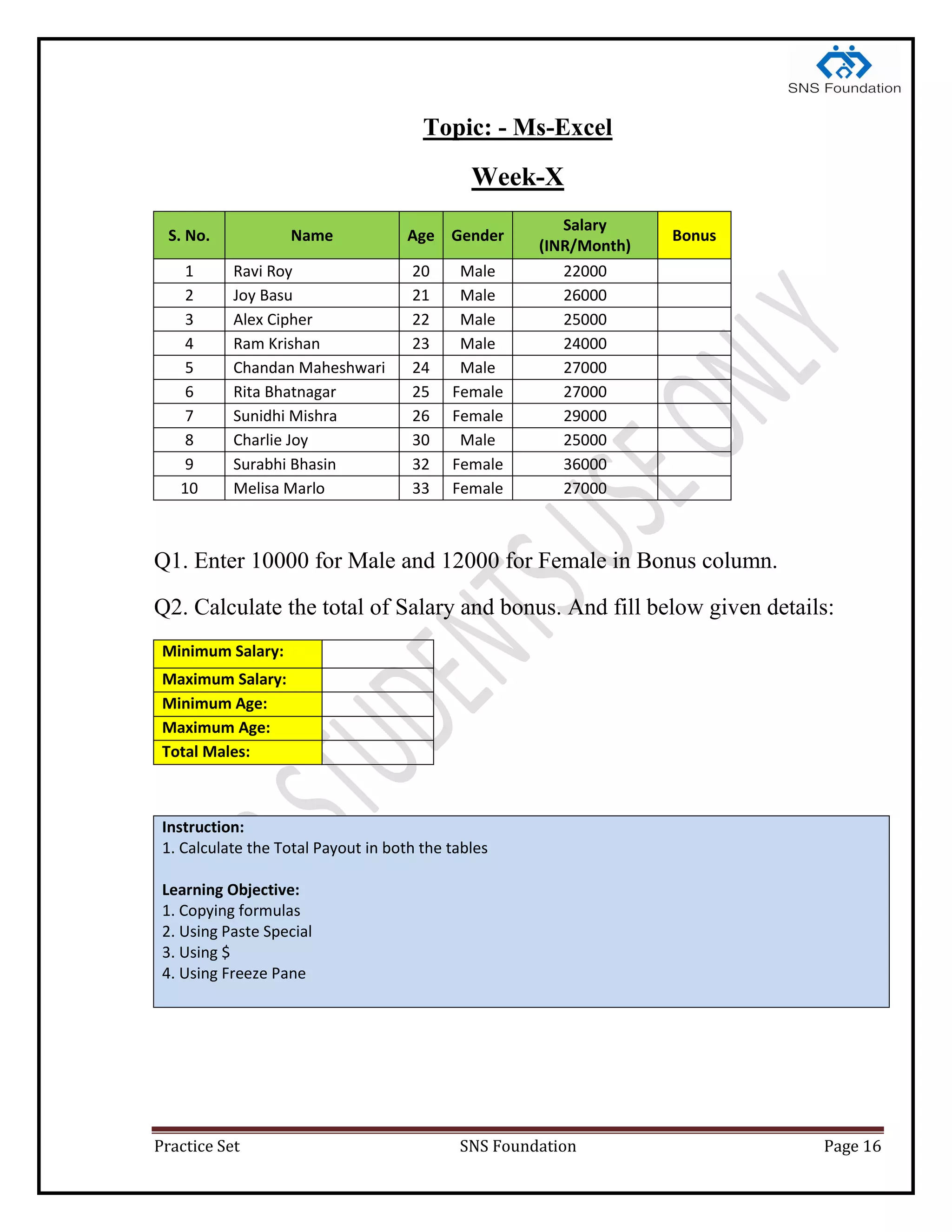 6 months module of Basic computer training | DOCX