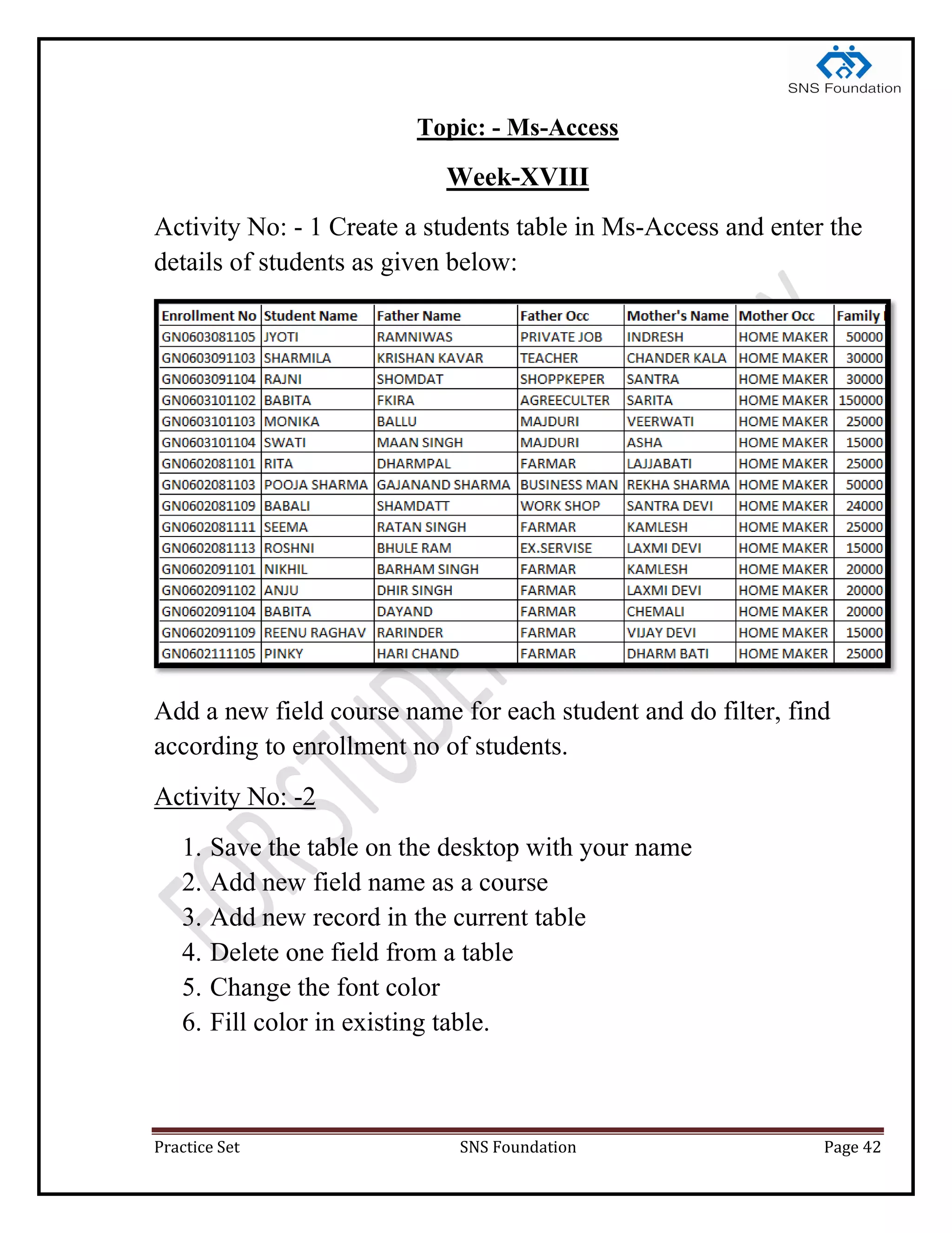 6 months module of Basic computer training | DOCX