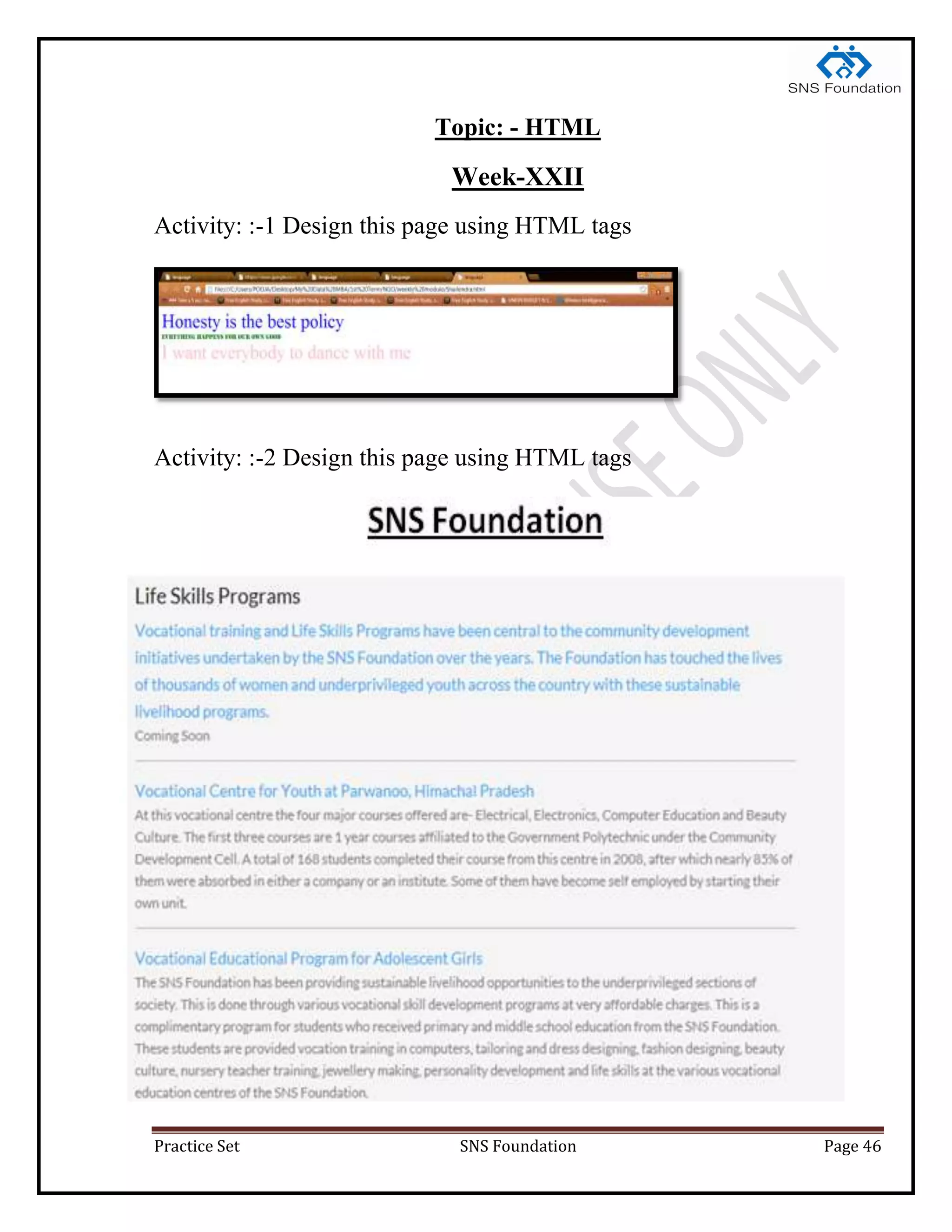 6 months module of Basic computer training | DOCX