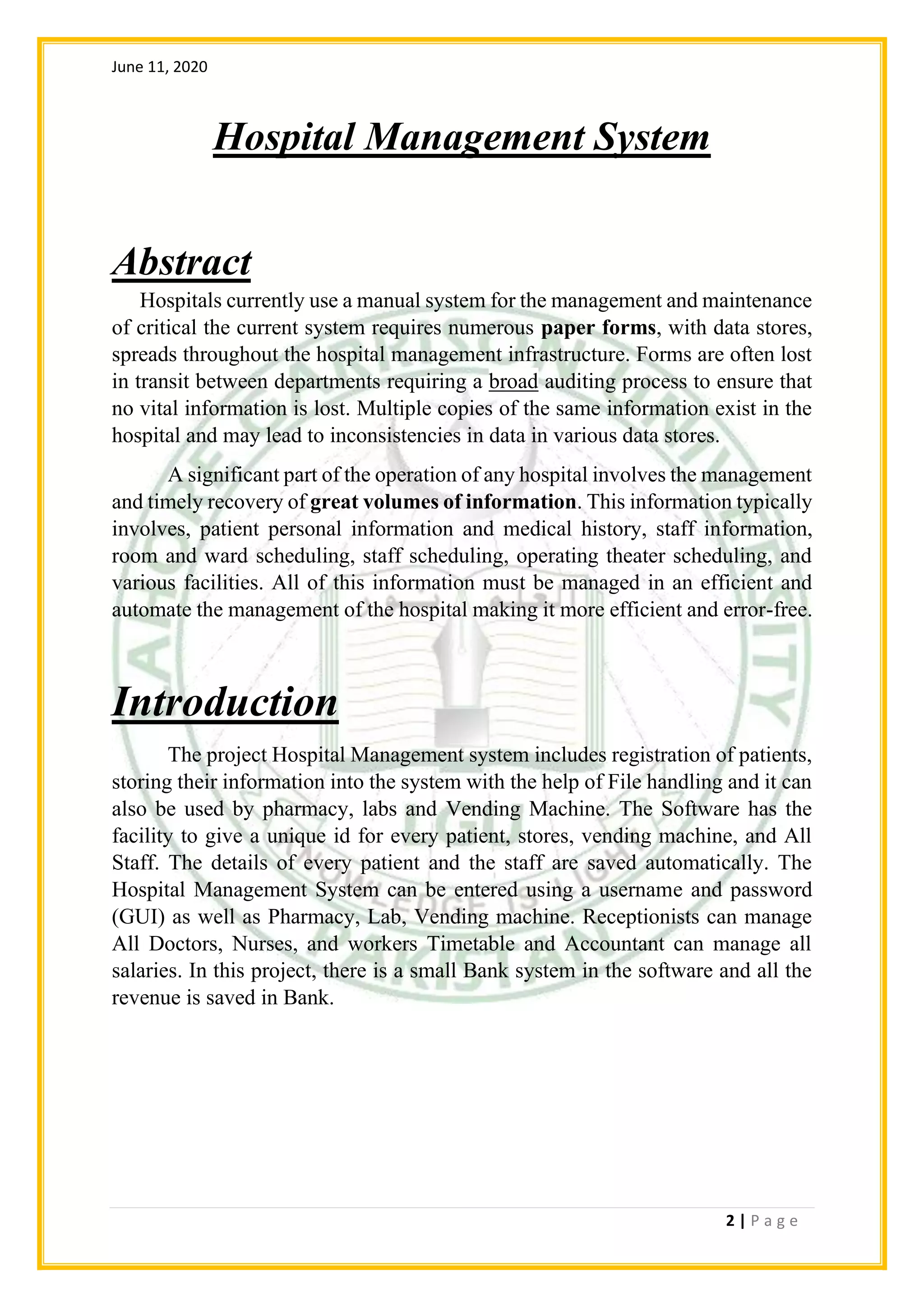 Hospital Management System Documentation Java | PDF