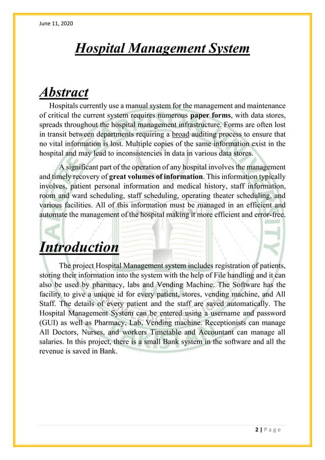 Hospital Management System Documentation Java | PDF | Healthcare ...