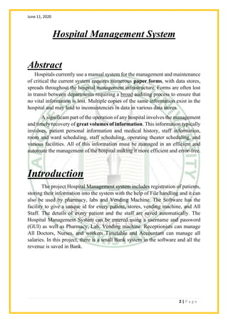 Hospital Management System Documentation Java | PDF