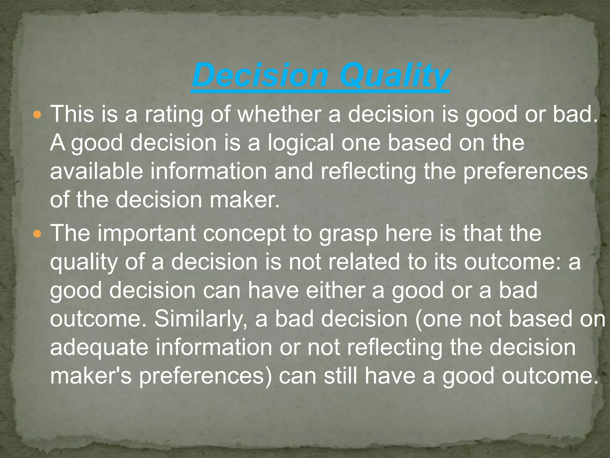 CHARACTERISTICS & STRATEGIES OF DECISION MAKING | PPTX