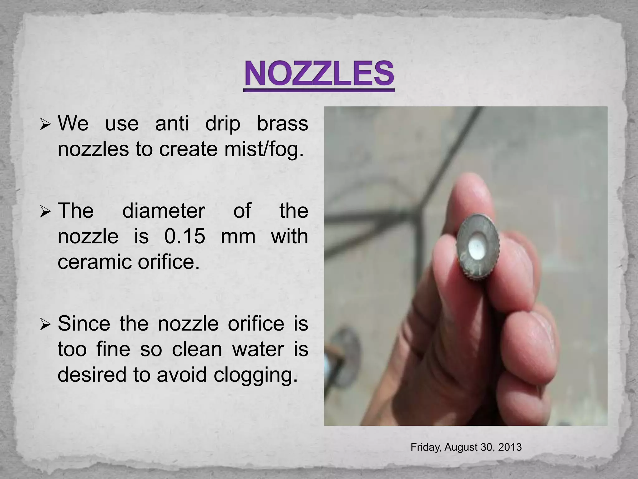 “STUDY AND FABRICATION OF OUTDOOR MIST/FOG COOLING SYSTEM THROUGH HIGH PRESSURE PUMP, TUBES ...