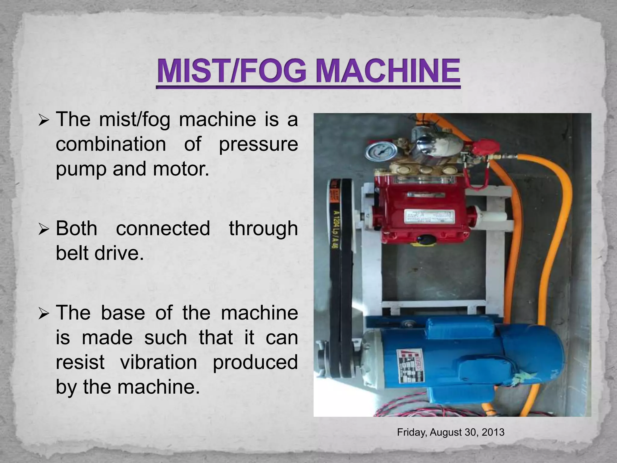 “STUDY AND FABRICATION OF OUTDOOR MIST/FOG COOLING SYSTEM THROUGH HIGH PRESSURE PUMP, TUBES ...