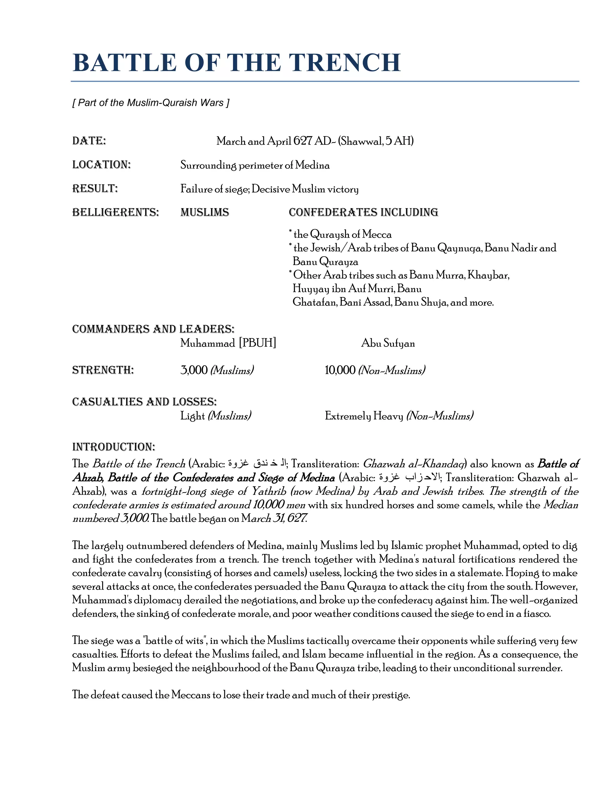 Ghazwat e Nabwi S.A.W.W. , Battles of Islam | PDF