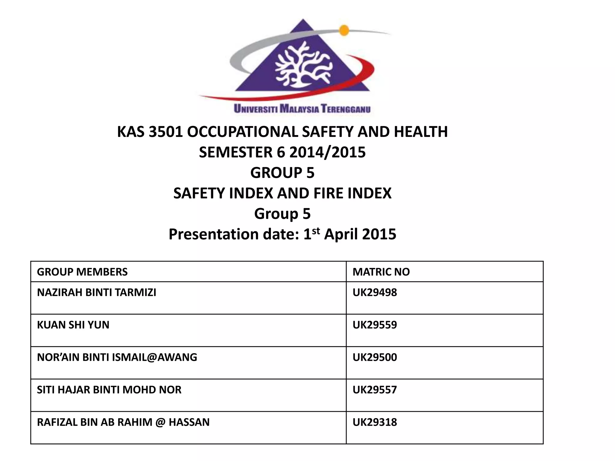 Safety Index and Fire Index | PPT