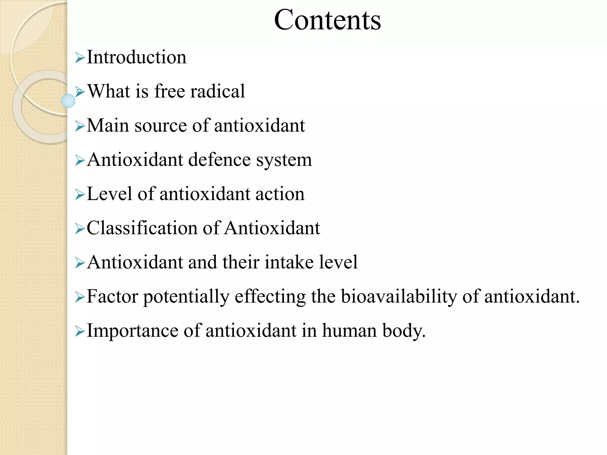 Defence mechanism of antioxidant in Human Body | PPTX