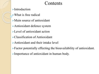 Defence mechanism of antioxidant in Human Body | PPTX