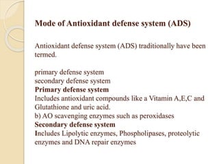 Defence mechanism of antioxidant in Human Body | PPTX