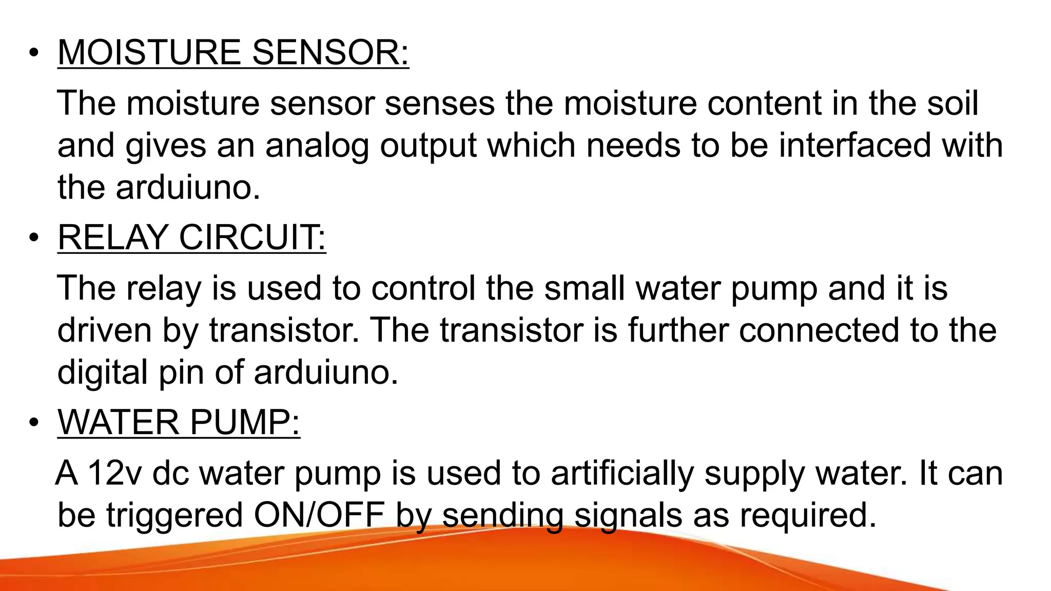 automatic irrigation system by sensing soil moisture content | PPTX