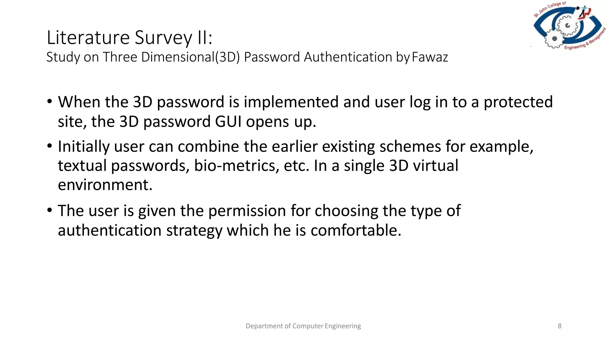 Multi Factor Authentication using 3D password | PPTX