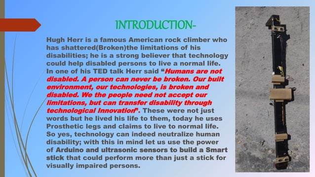 Smart Blind stick by using arduino uno and sensor | PPTX