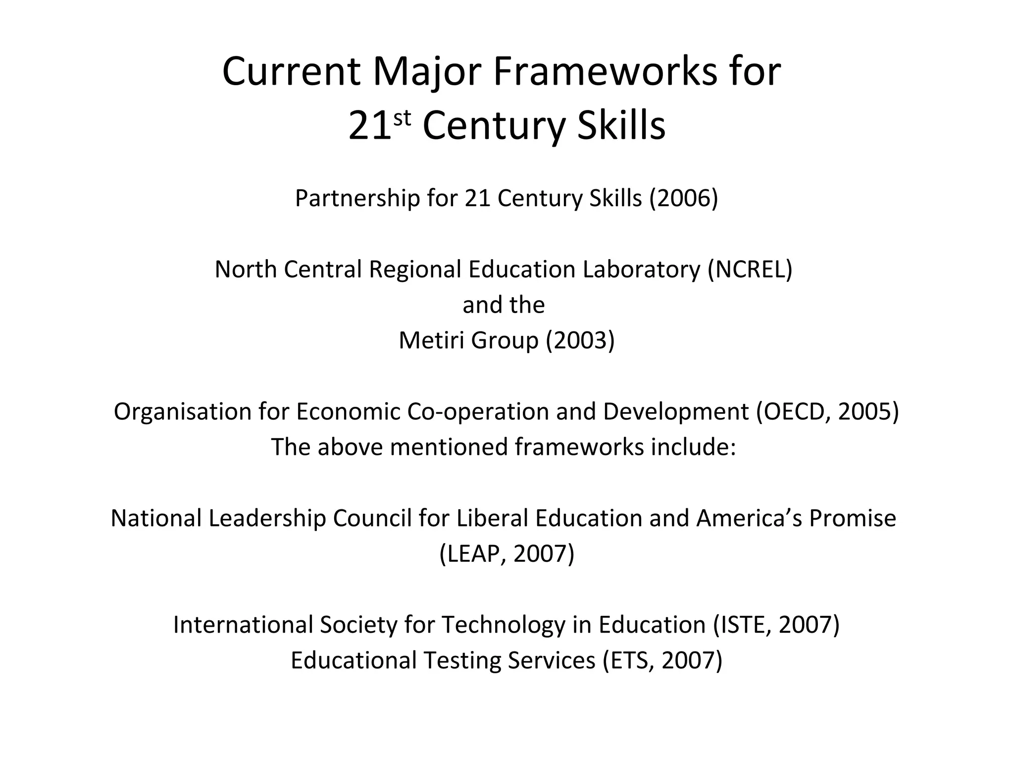 Final presentation comparing frameworks for 21st century skills | PPT