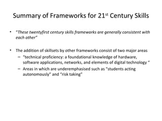 Final presentation comparing frameworks for 21st century skills | PPT