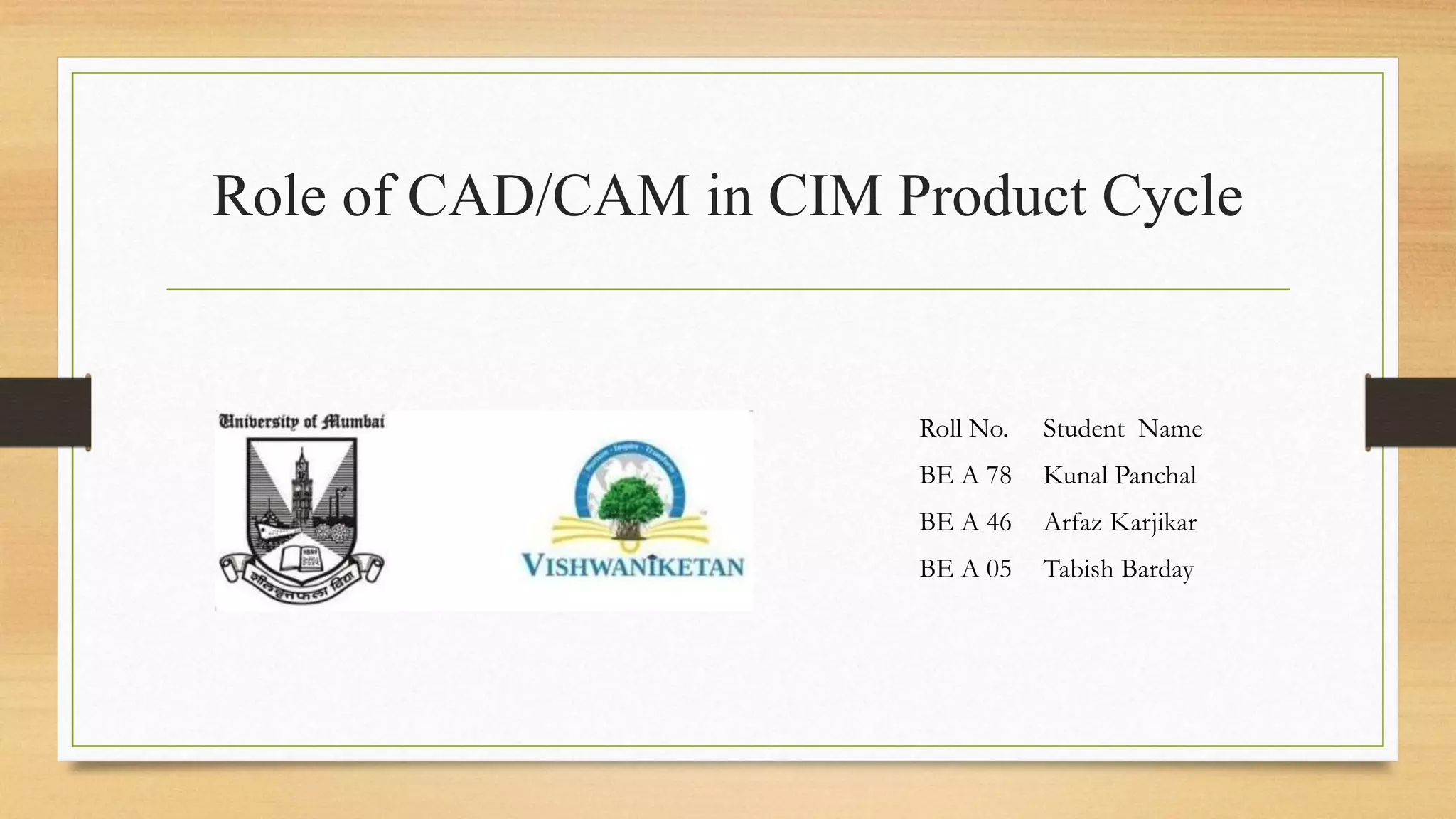 Role of CAM/CAD in CIM process Cycle | PPTX