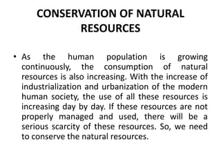 conservation of natural resources, water ,soil, and forest | PPT
