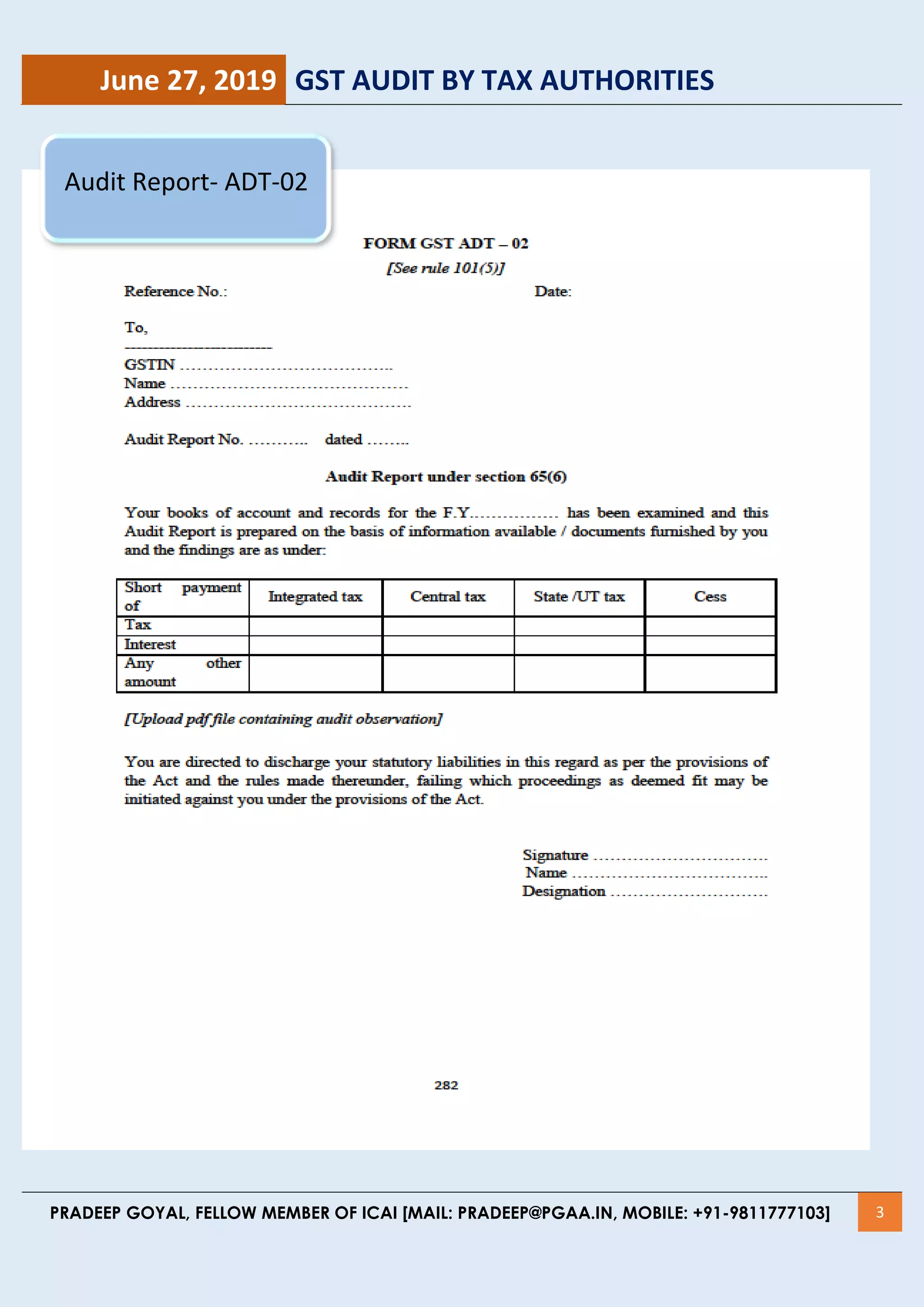 All about GST Department's Audit under section 65 of CGST Act | PDF