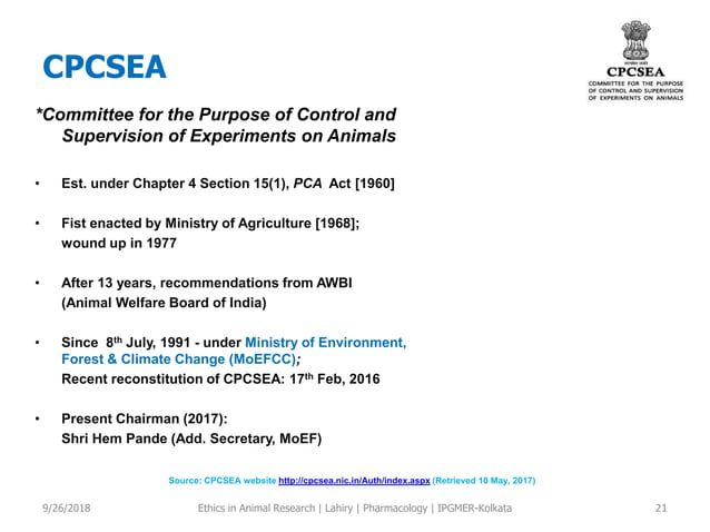 Ethical issues in animal experimentation (with emphasis on CPCSEA ...