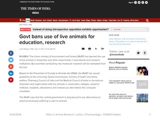 Ethical issues in animal experimentation (with emphasis on CPCSEA guidelines) | PDF