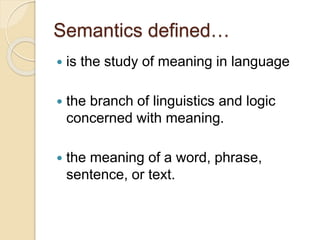 Semantics (Introduction To Linguistics) | PPTX