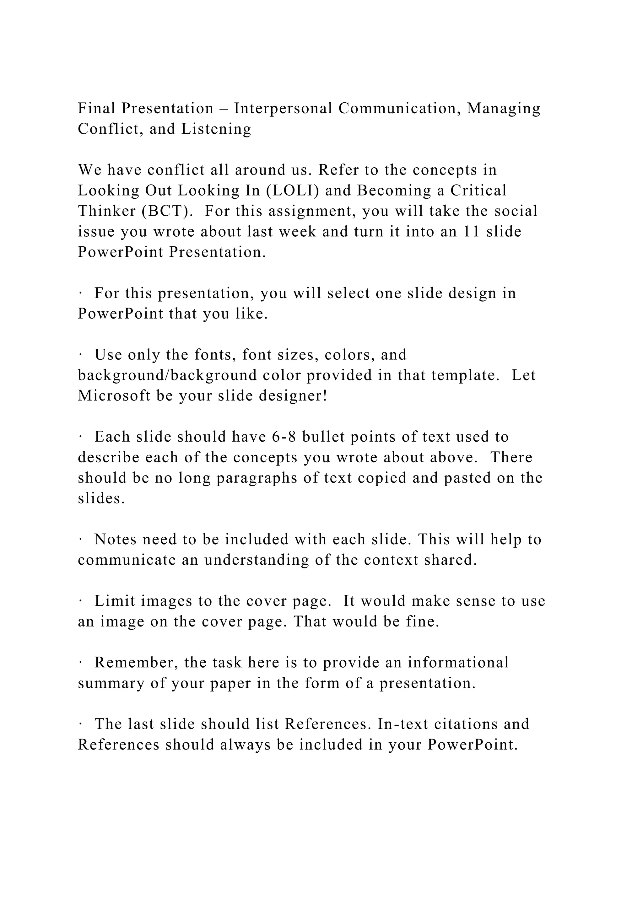 Final Presentation – Interpersonal Communication, Managing Conflict,.docx