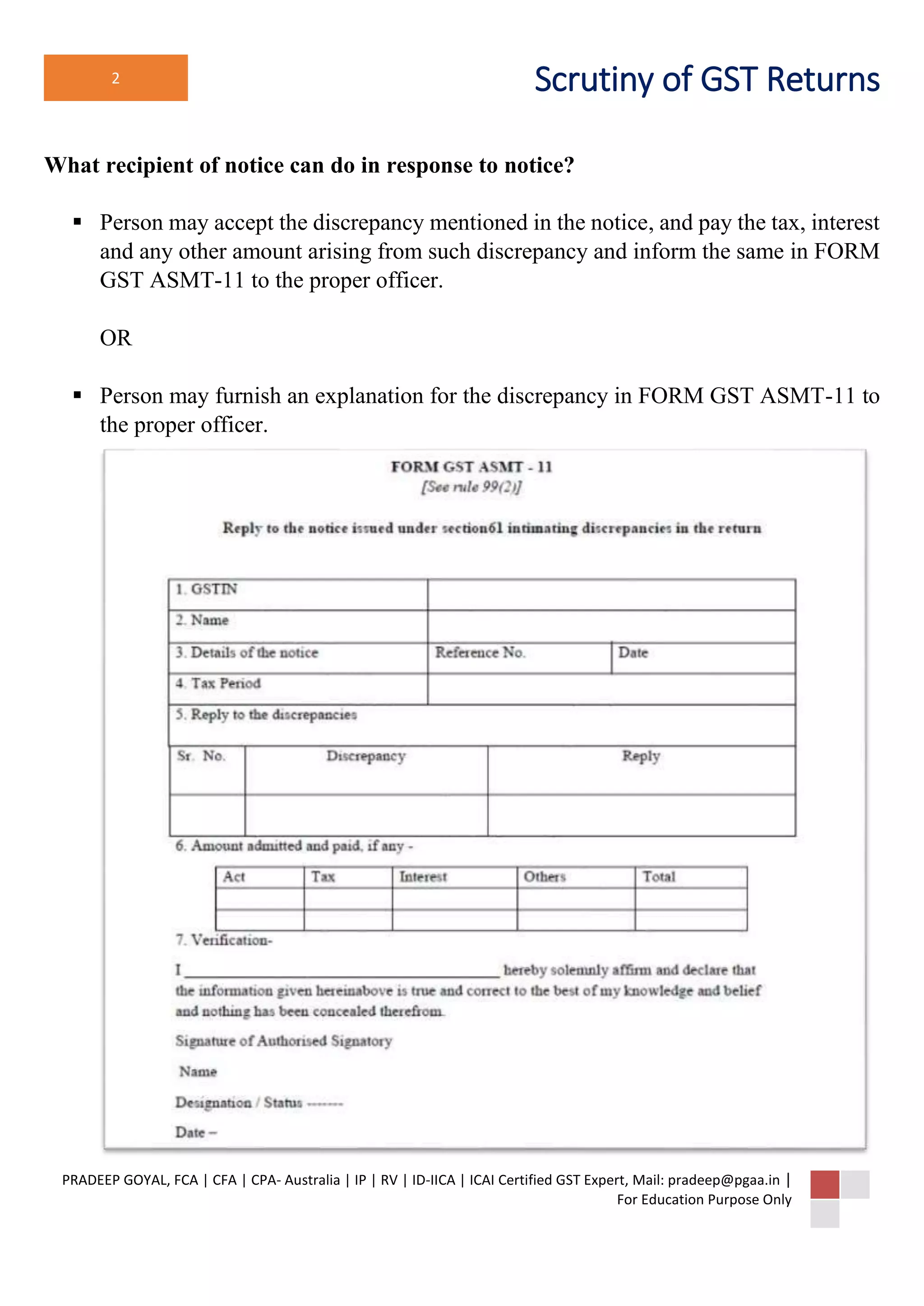 Scrutiny of returns in GST | PDF