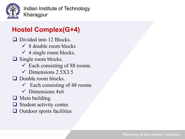 Design a hostel complex to accommodate 1000 students | PPTX