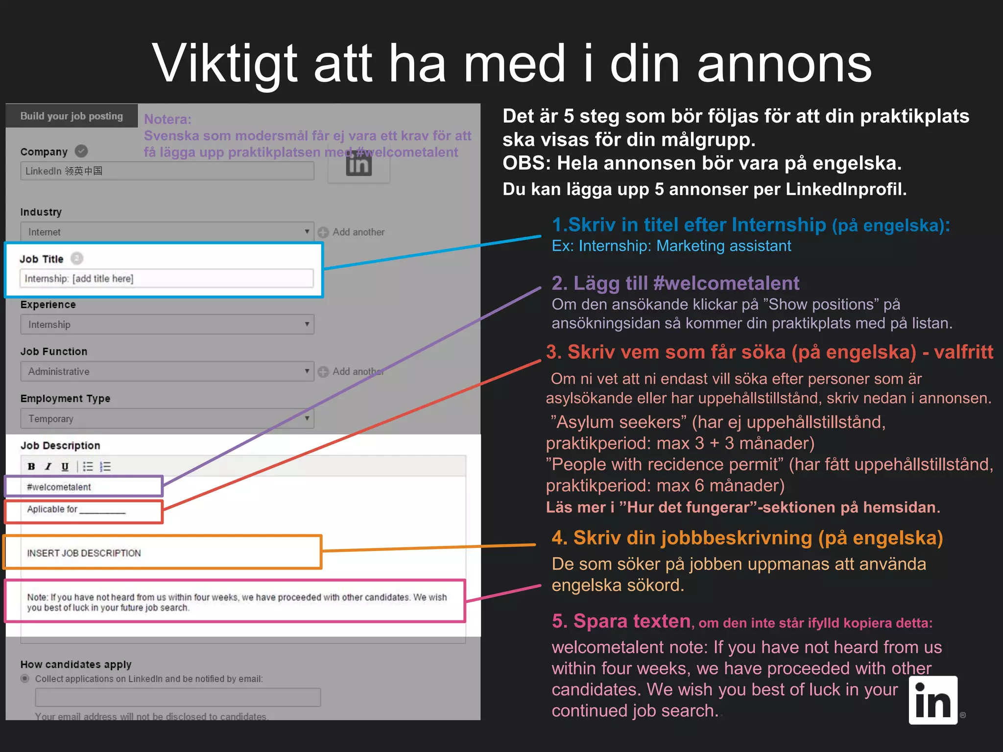 Instruktioner - lägg upp en praktikplats #welcometalent | PPTX
