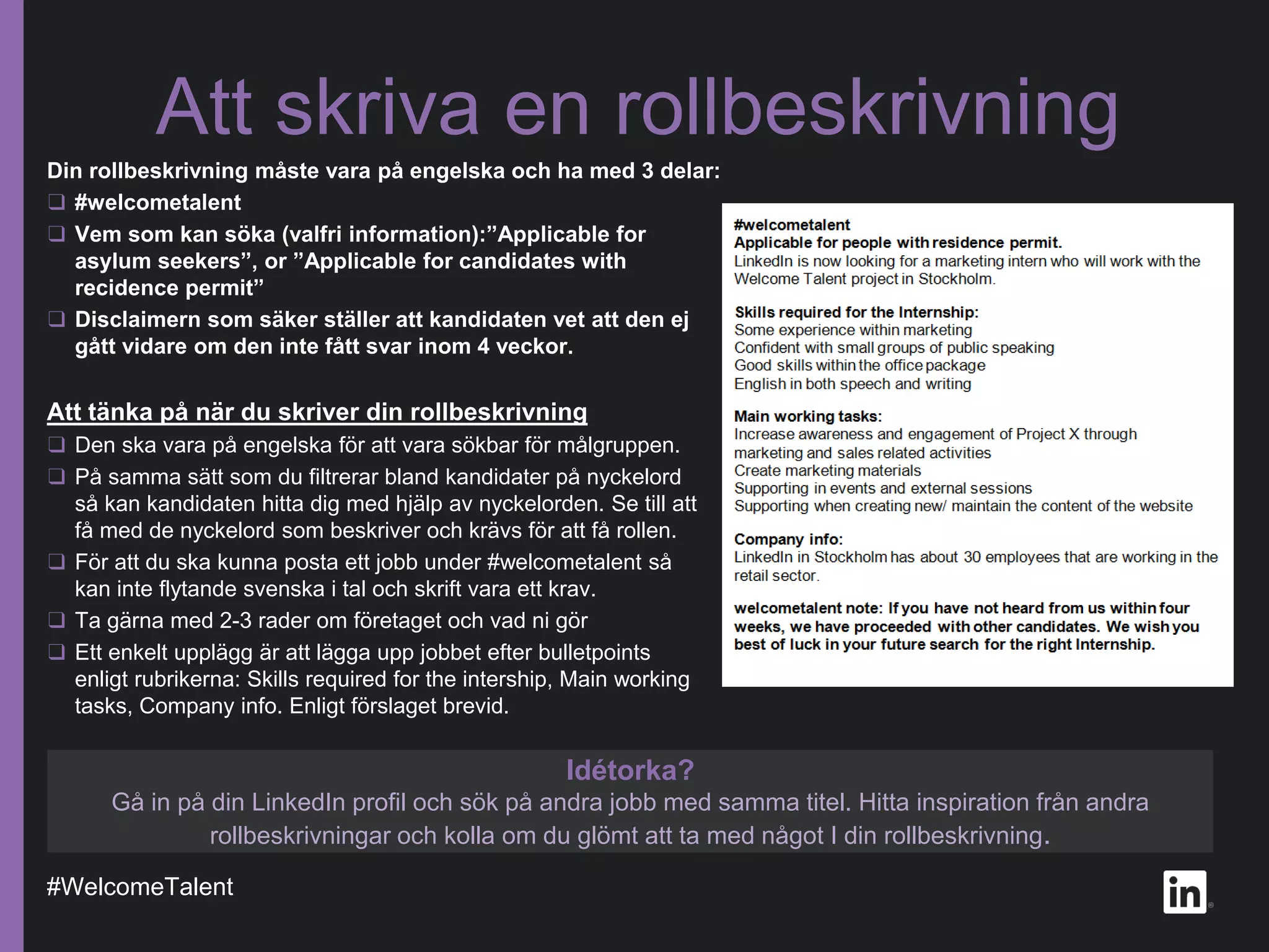 Instruktioner - lägg upp en praktikplats #welcometalent | PPTX