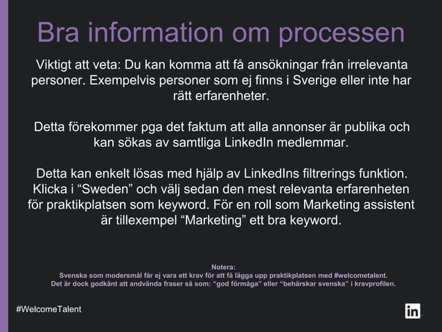 Instruktioner - lägg upp en praktikplats #welcometalent | PPT