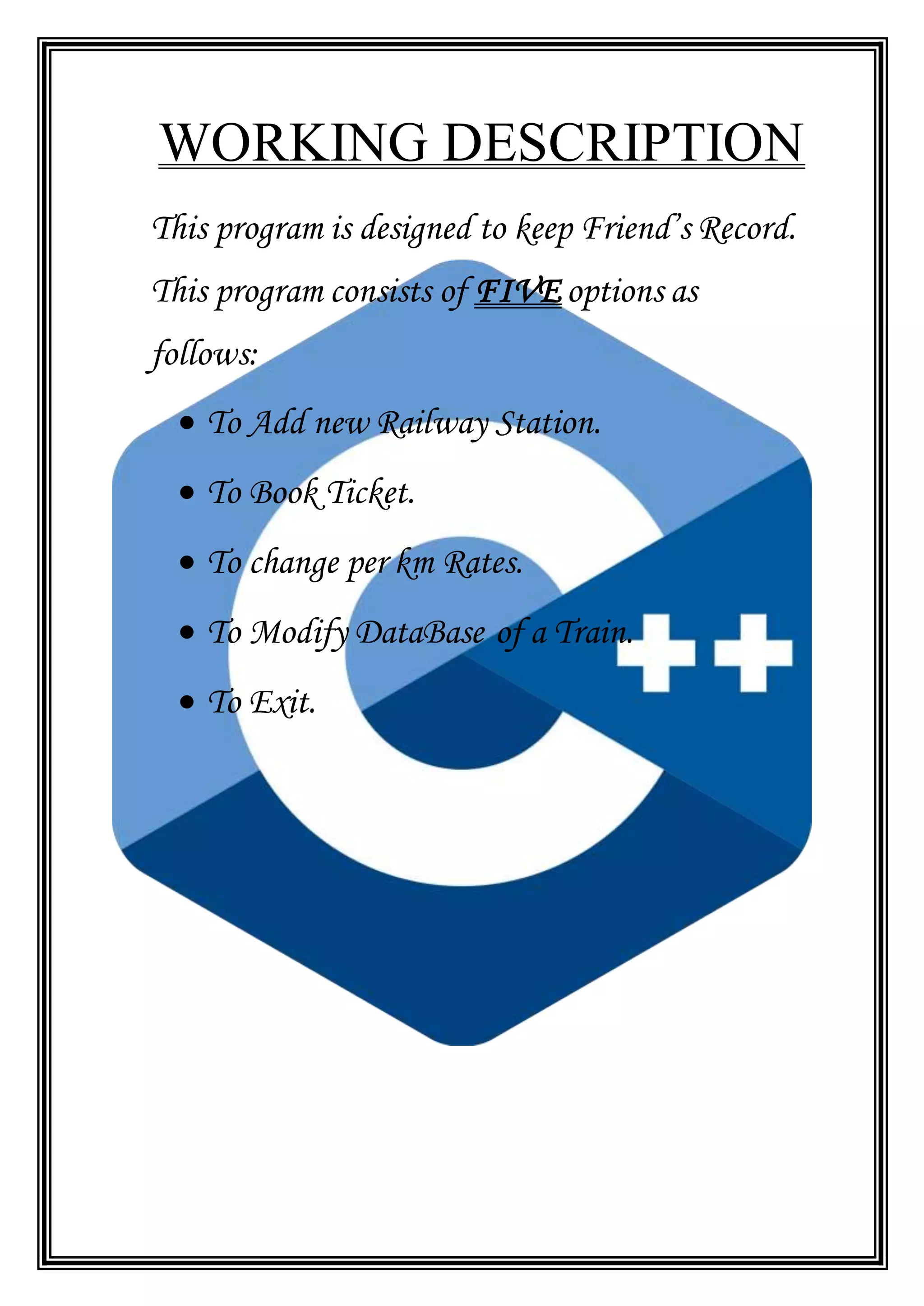 CS Project on Railway Tickect Reservation for class 12 | DOCX