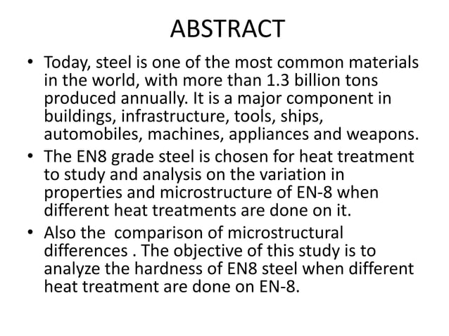 STUDY OF MICRO STRUCTURE OF HEAT TREATED EN8 STEEL | PPT