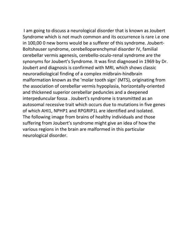 Joubert's Syndrome | PDF | Brain and Nervous System Disorders ...