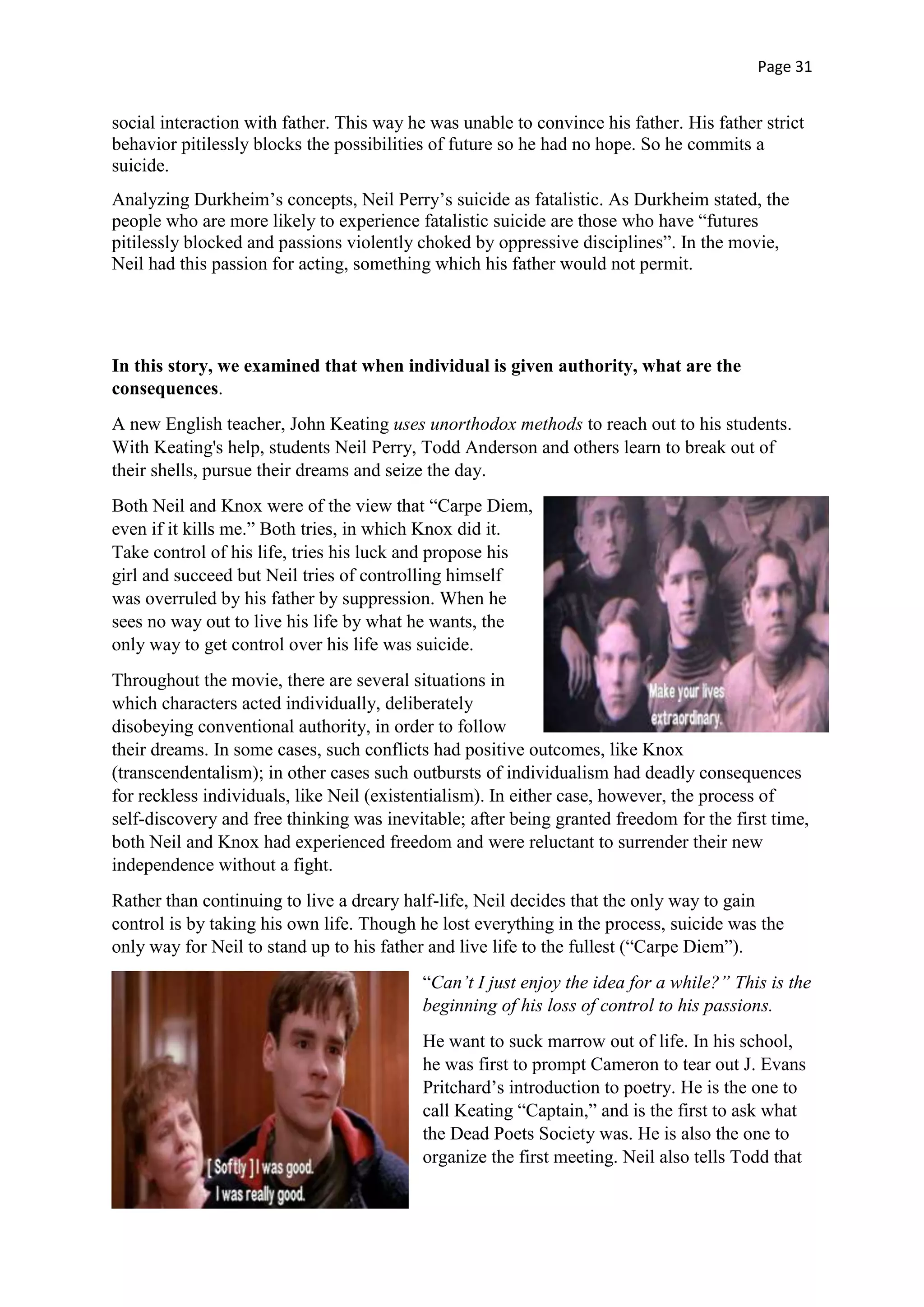 Sociological Perspective of the movie "Dead Poets Society". | PDF