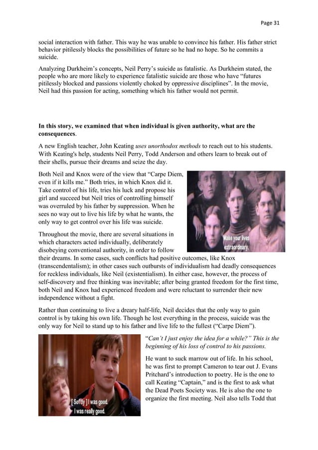 Sociological Perspective of the movie "Dead Poets Society". | PDF