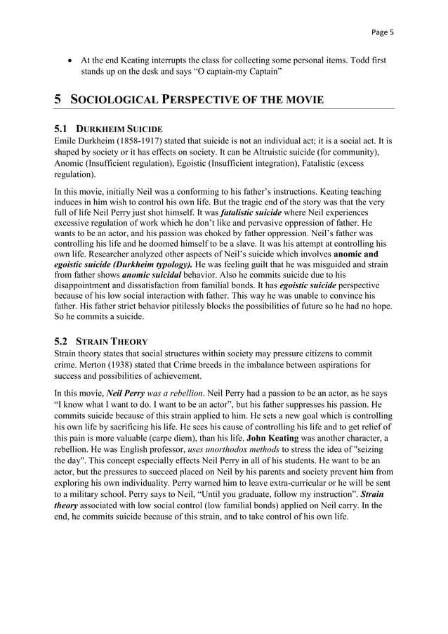 Sociological Perspective of the movie "Dead Poets Society". | PDF