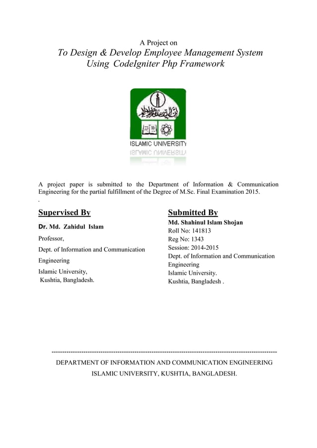 Employee work management system project using codeIgniter | PDF